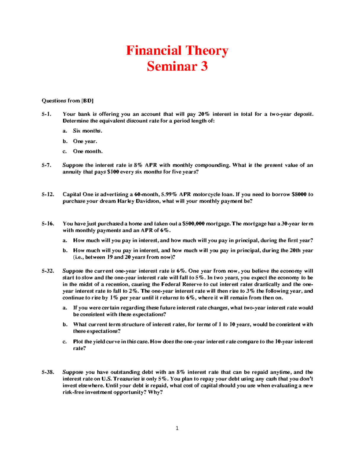 FT-Seminar 3 - Tutorial Question 3 - Financial Theory Seminar 3 ...