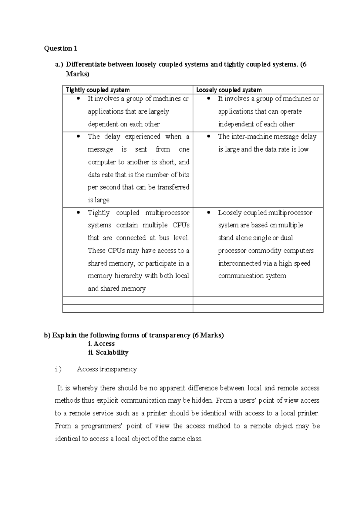 Distributed Systems Assignment 2 Question 1 A Differentiate Between Loosely Coupled Systems