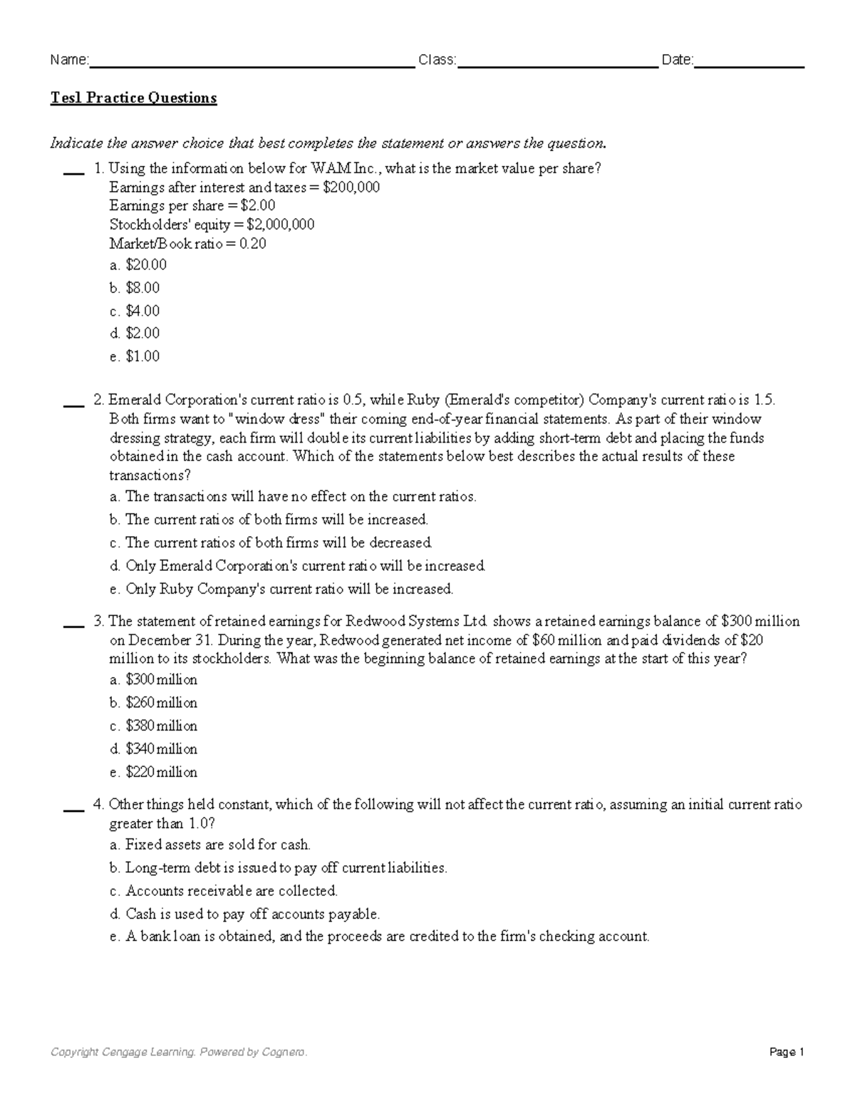 Tes1 Practice Questions-Chapters 1,2,3 - Indicate the answer choice ...