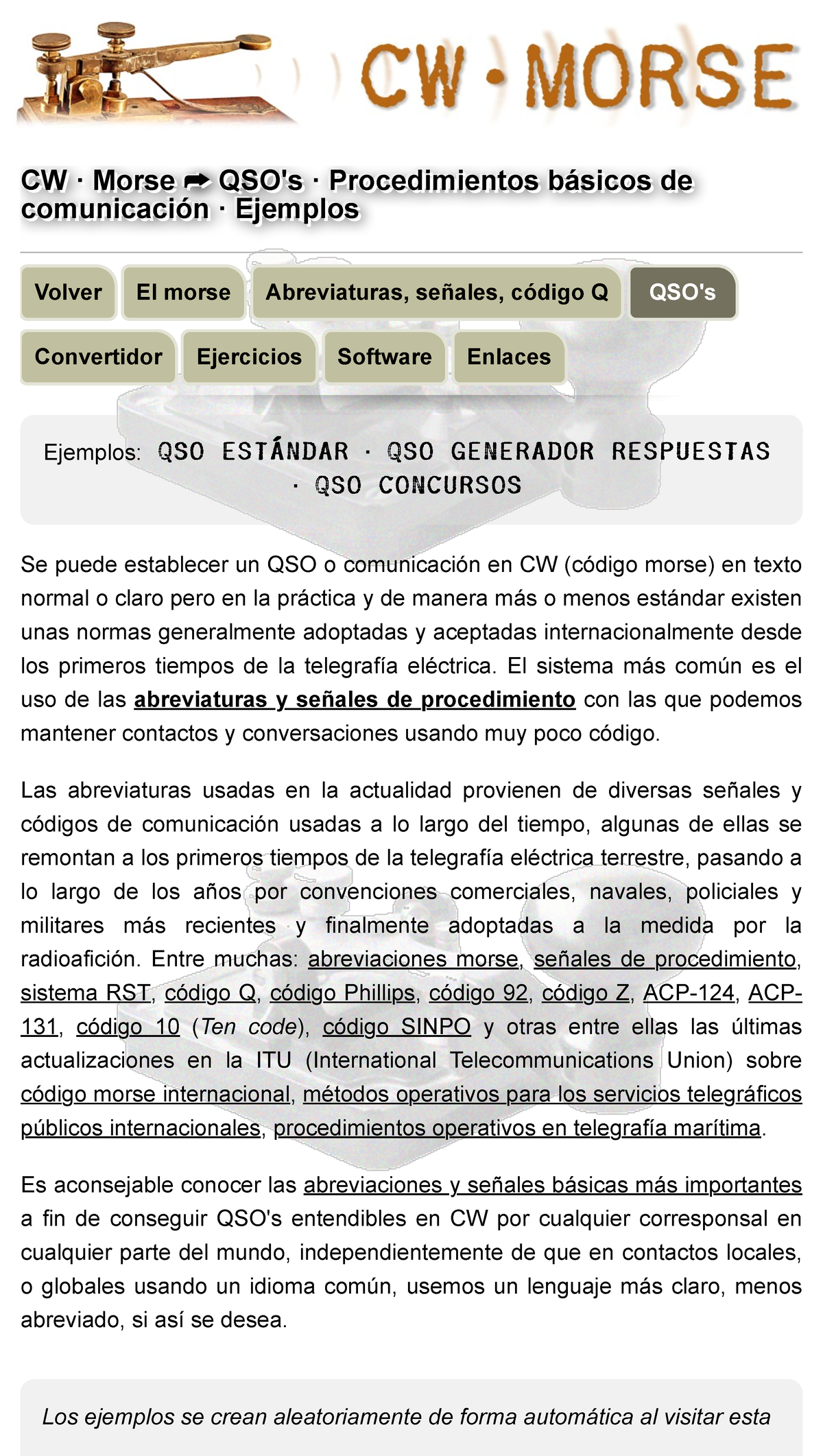 CW - Morse - Telegrafía - QSO - Procedimientos, ejemplos - CW · Morse ...