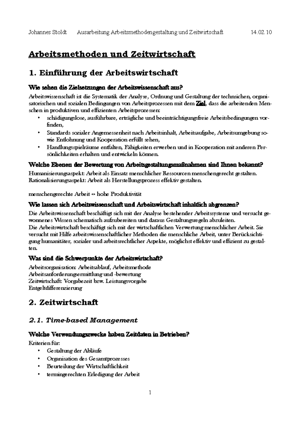 Ausarbeitung - Zusammenfassung Arbeitsmethoden - Arbeitsmethoden und ...
