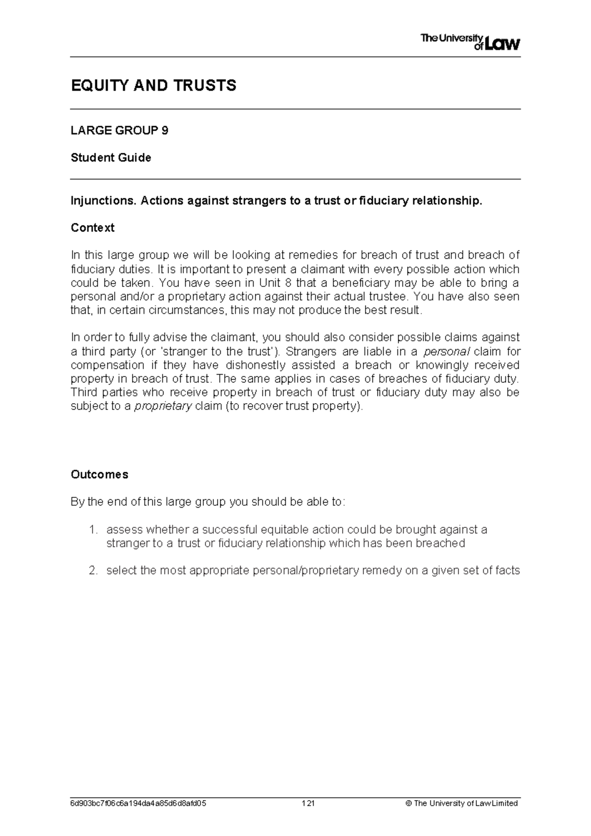 2324 eqtr lg09 ce01 student guide - EQUITY AND TRUSTS LARGE GROUP 9 Student Guide Injunctions ...