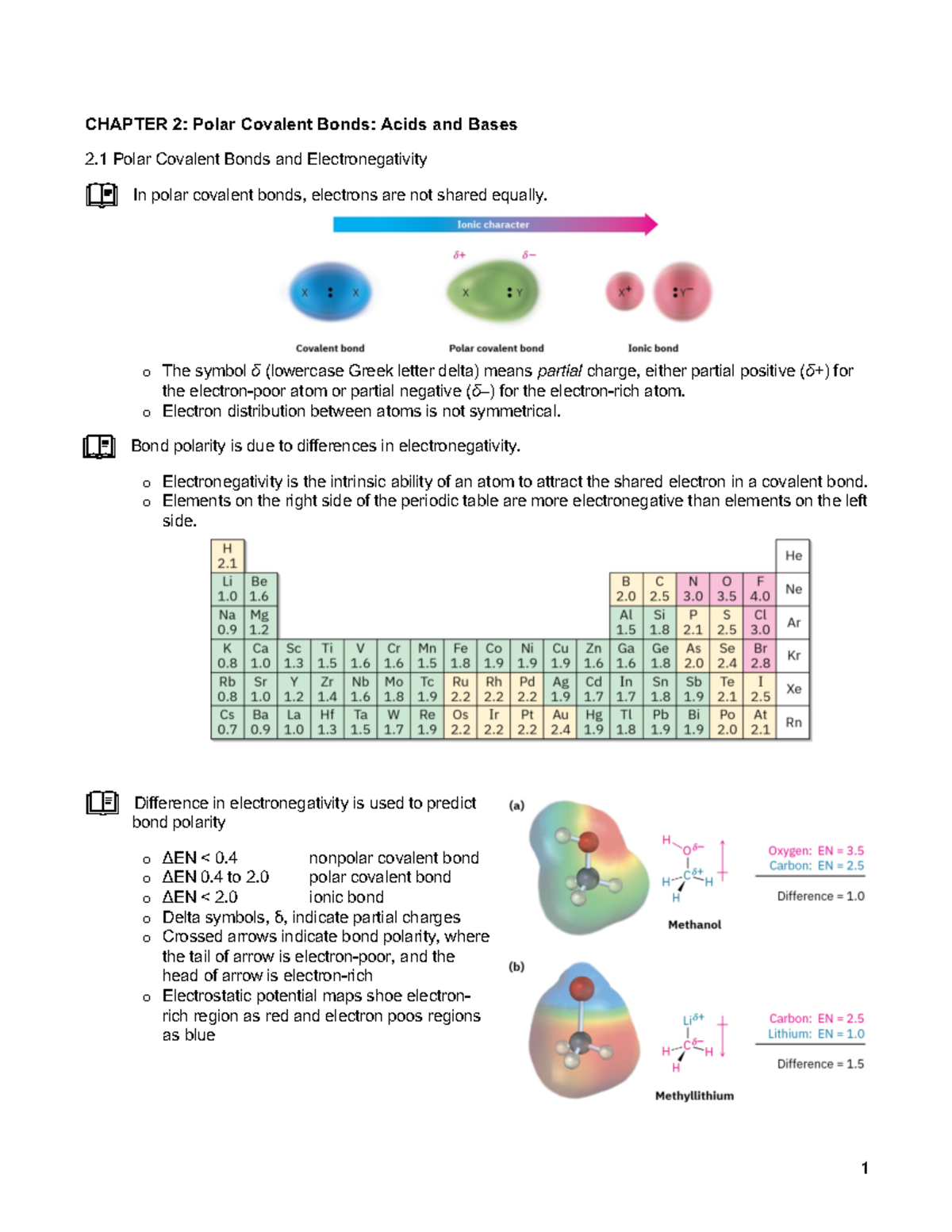 CH 2 notes - CHAPTER 2 : Polar Covalent Bonds: Acids and Bases 2 .1 ...