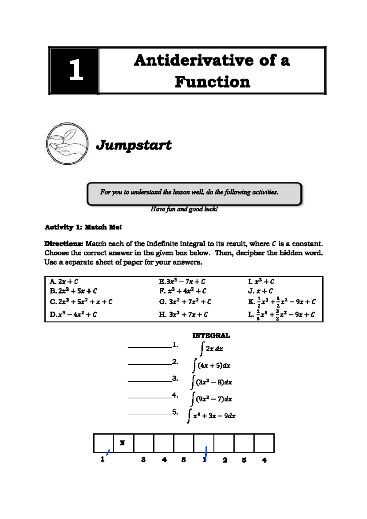 Basic Calculus Q4 WEEK 1 2 - Antiderivative of a 1 Function Jumpstart ...