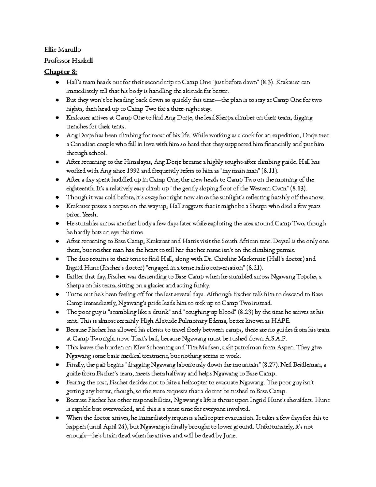 Into Thin Air Chapter Summaries and Notes - Ellie Marullo Professor ...