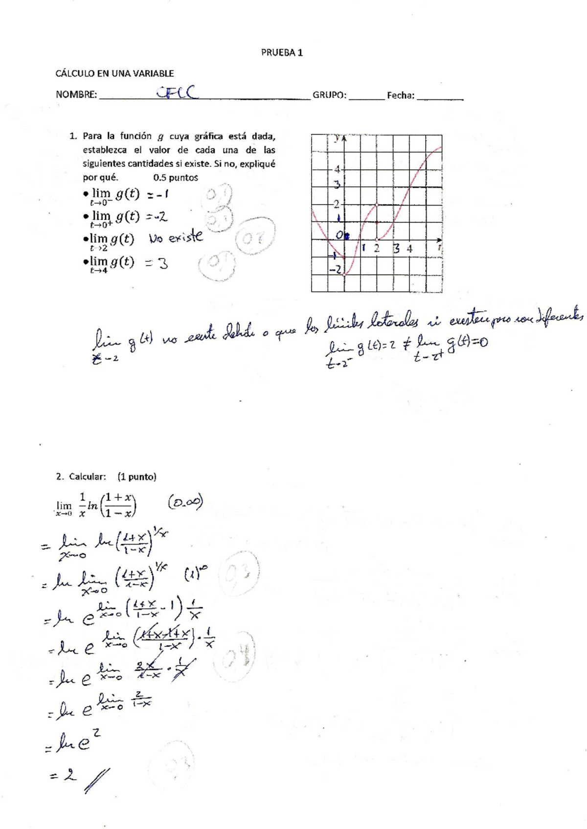 Solución prueba 1 - Cálculo en una Variable - Studocu