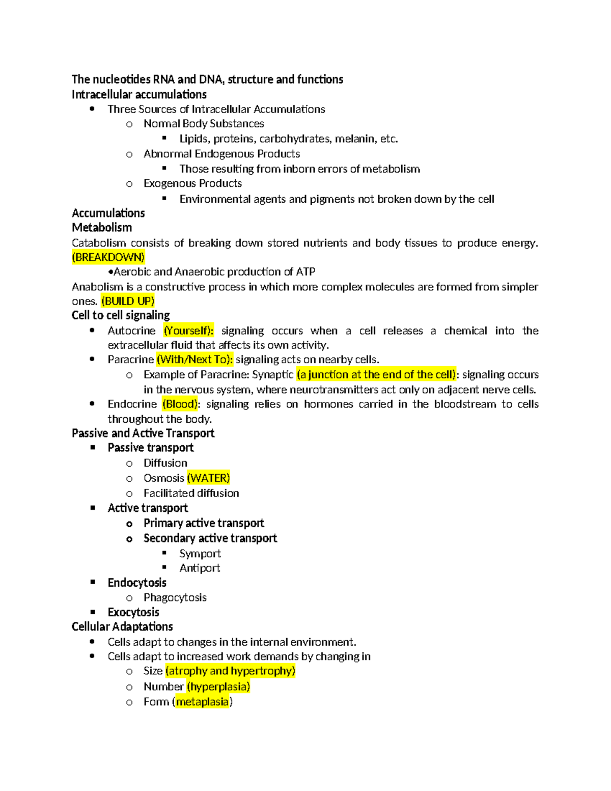 Patho exam 1 rubric - naa - The nucleotides RNA and DNA, structure and functions Intracellular ...