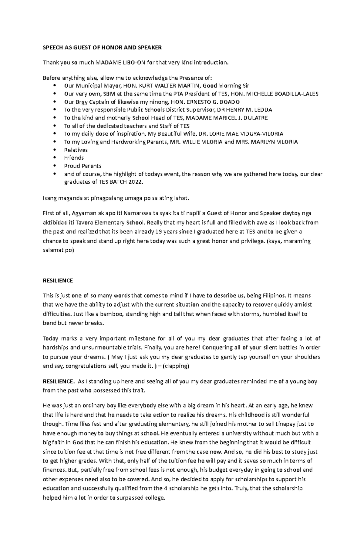 Speech AS Guest OF Honor AND Speaker - SPEECH AS GUEST OF HONOR AND ...