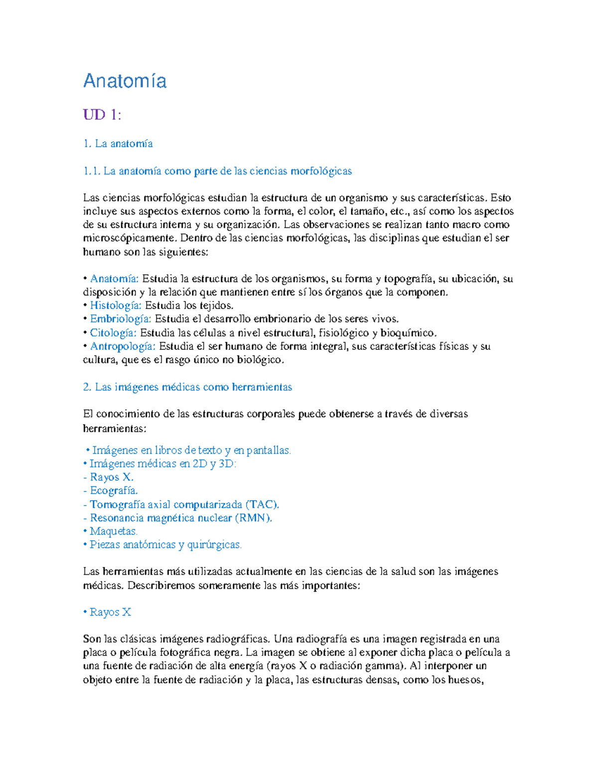 Anatomía unidad 1 - Anatomía UD 1: La anatomía La anatomía como parte ...