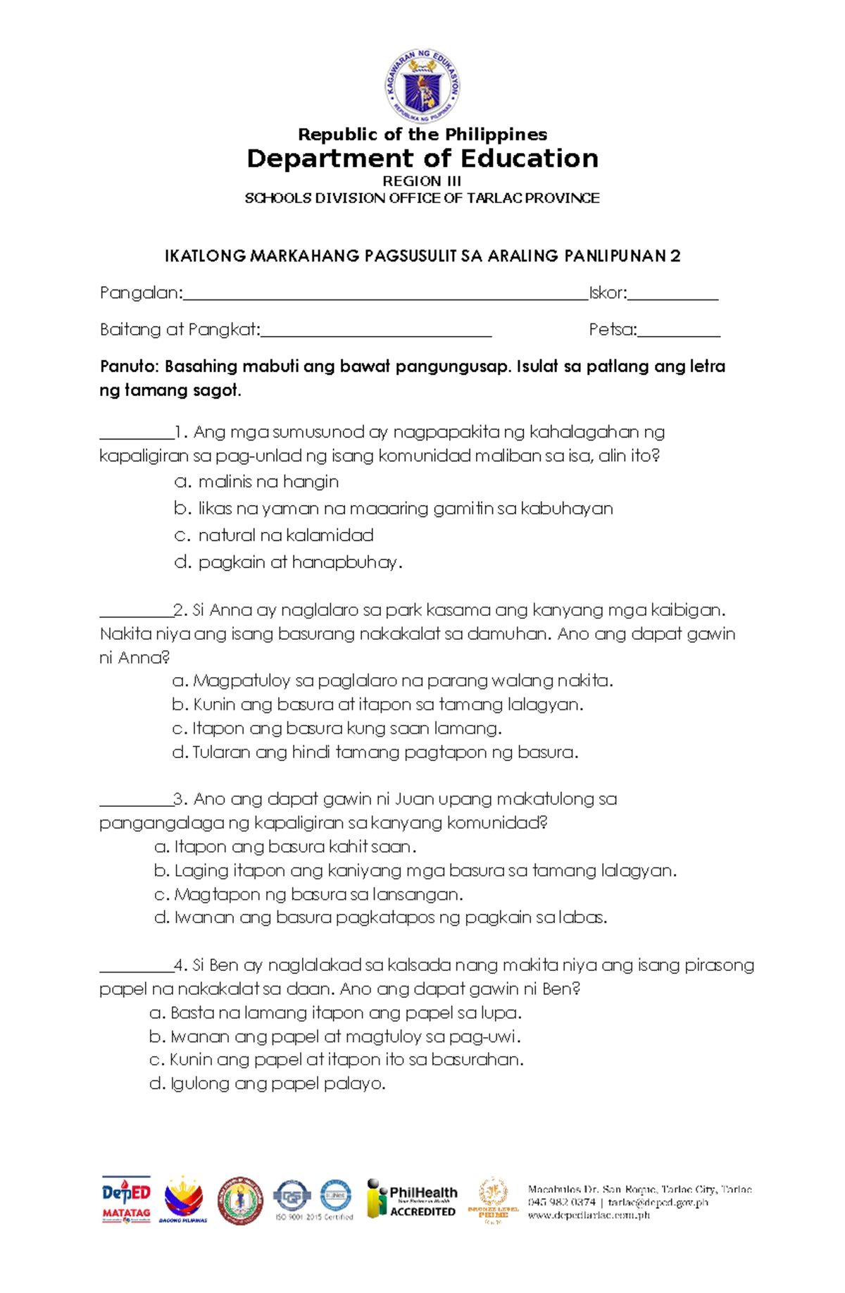 Grade-2 AP 3rd Exam - Grade-2 AP 3rd Exam - Department of Education ...