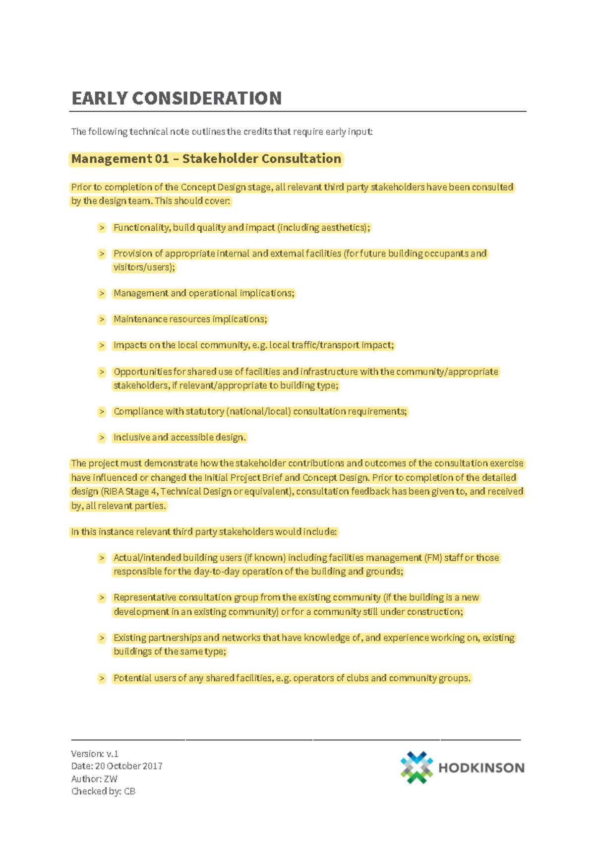 Breeam Early Credits - ... - Version: v. Date: 20 October 2017 Author ...