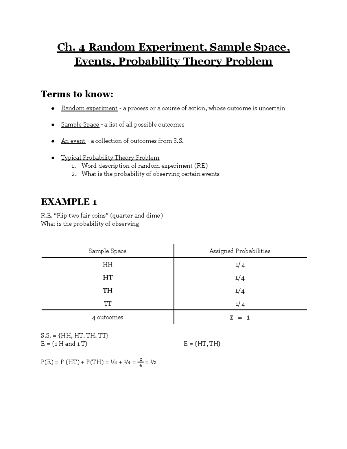 Probability - Ch. 4 Random Experiment, Sample Space, Events ...