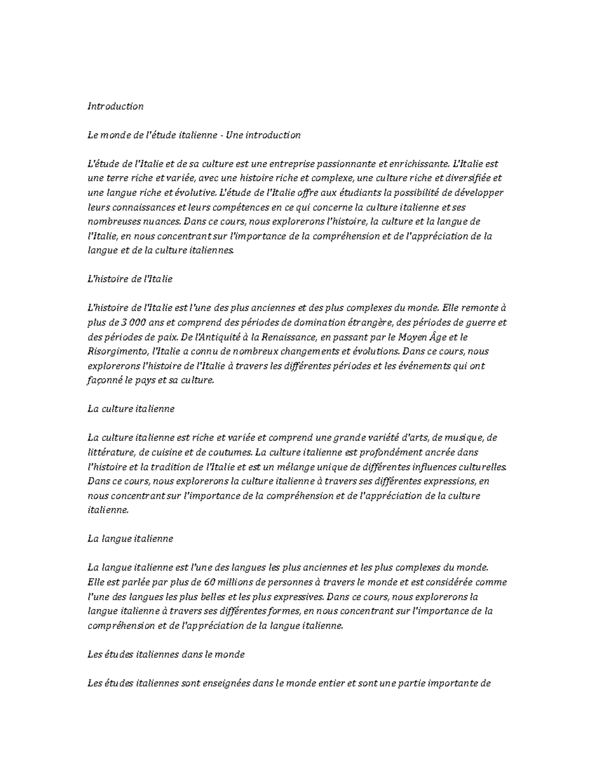 Italian Studies note study - Introduction Le monde de l'étude italienne ...