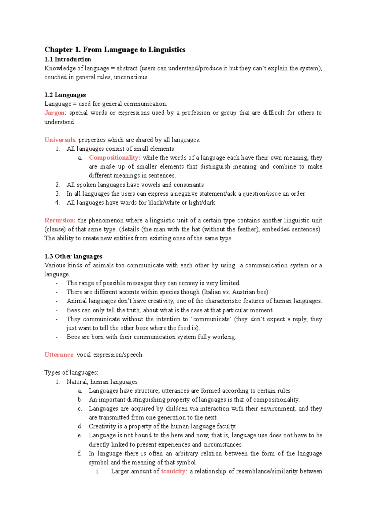 Notes Linguistics - Summary of chapters 1,2,4,5,6,7,8 - Chapter 1. From ...