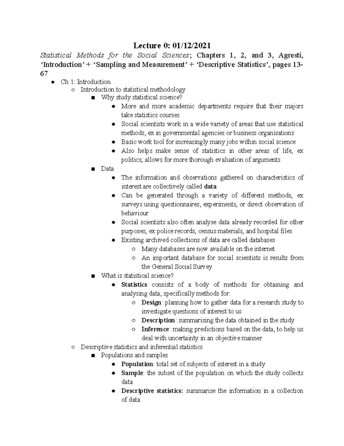 Introduction to Statistics - .. The sample mean is denoted by ȳ ...