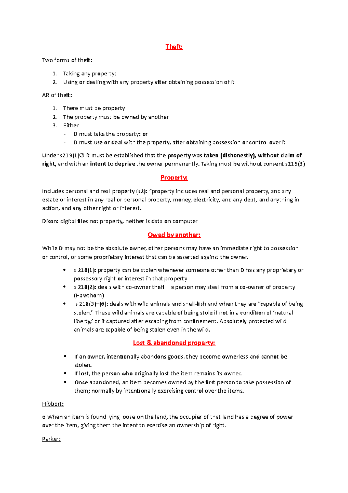 Theft - Theft: Two forms of theft: Taking any property; Using or ...