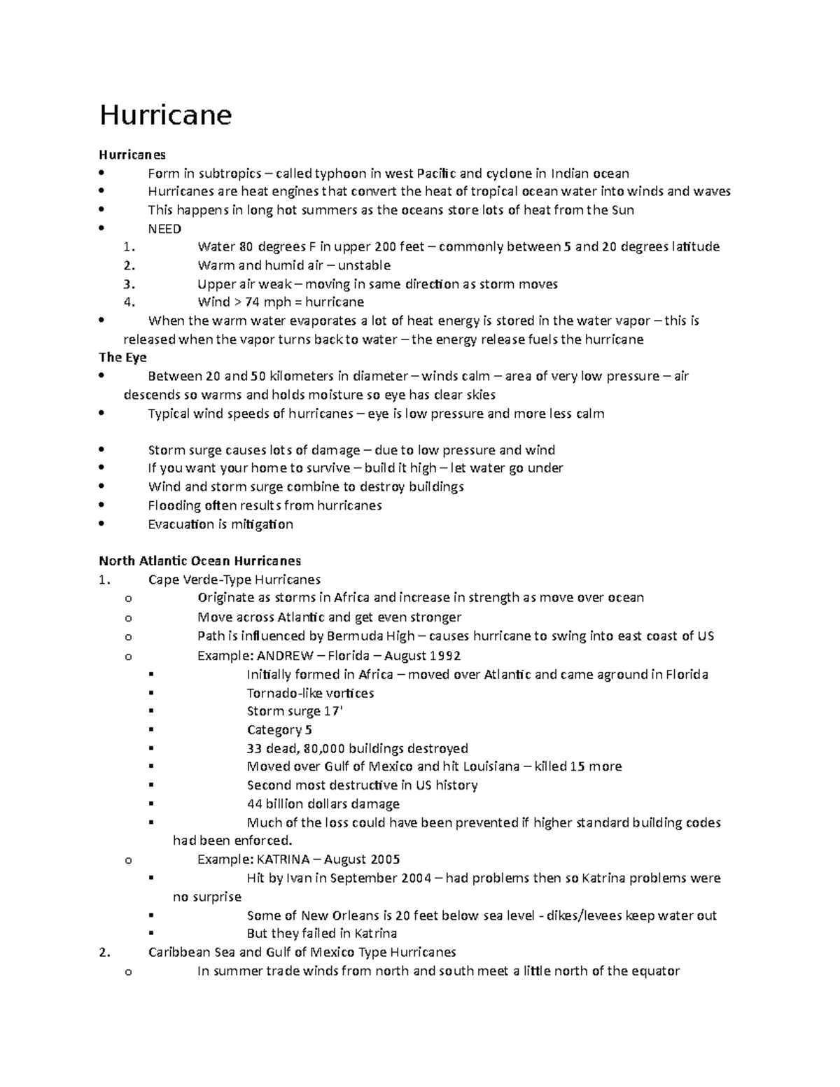 Hurricane - Lecture notes 11 - Hurricane Hurricanes Form in subtropics ...