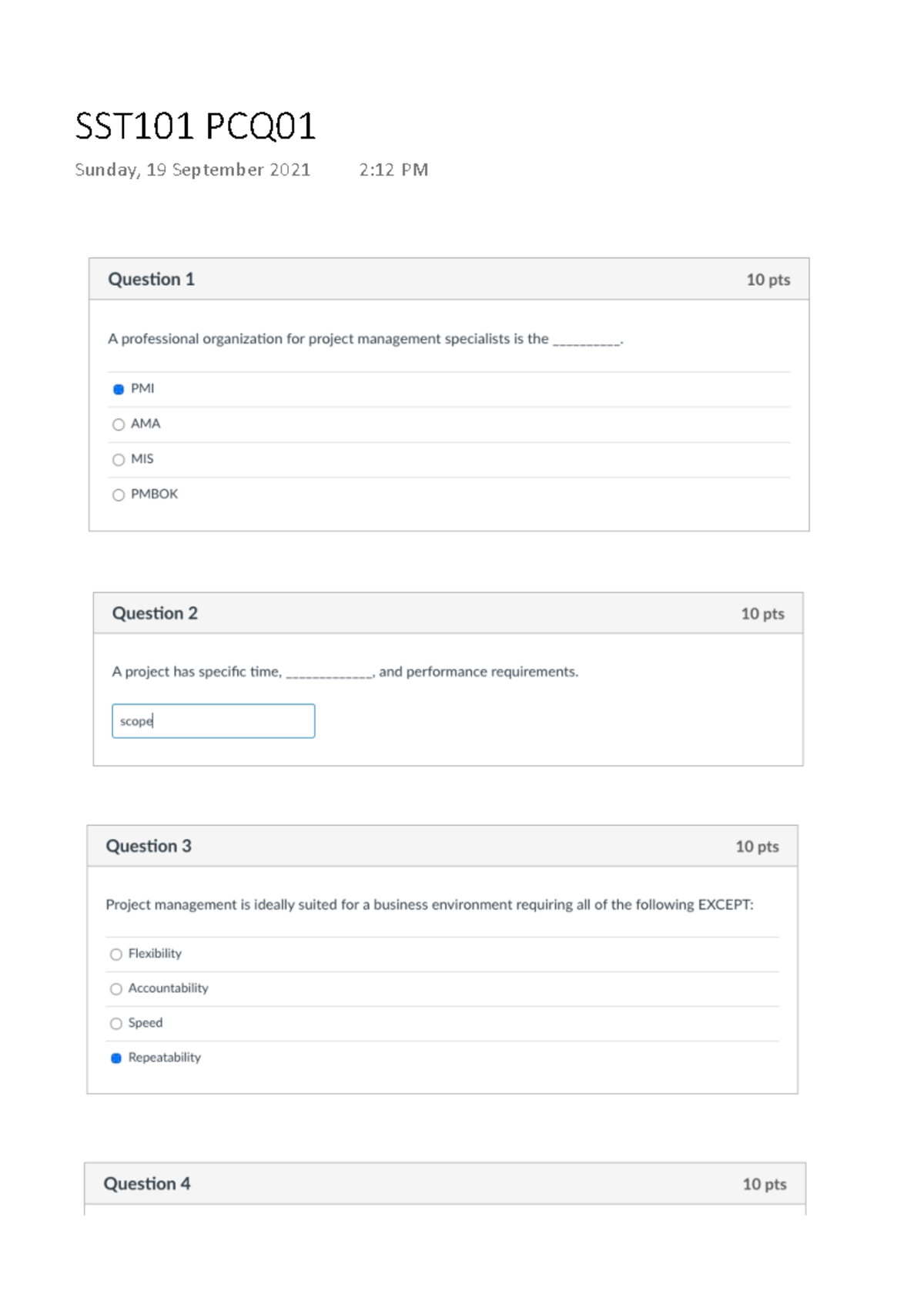 SST101 Principles of Project Management PCQ01 2021 Attempt - SST101 ...