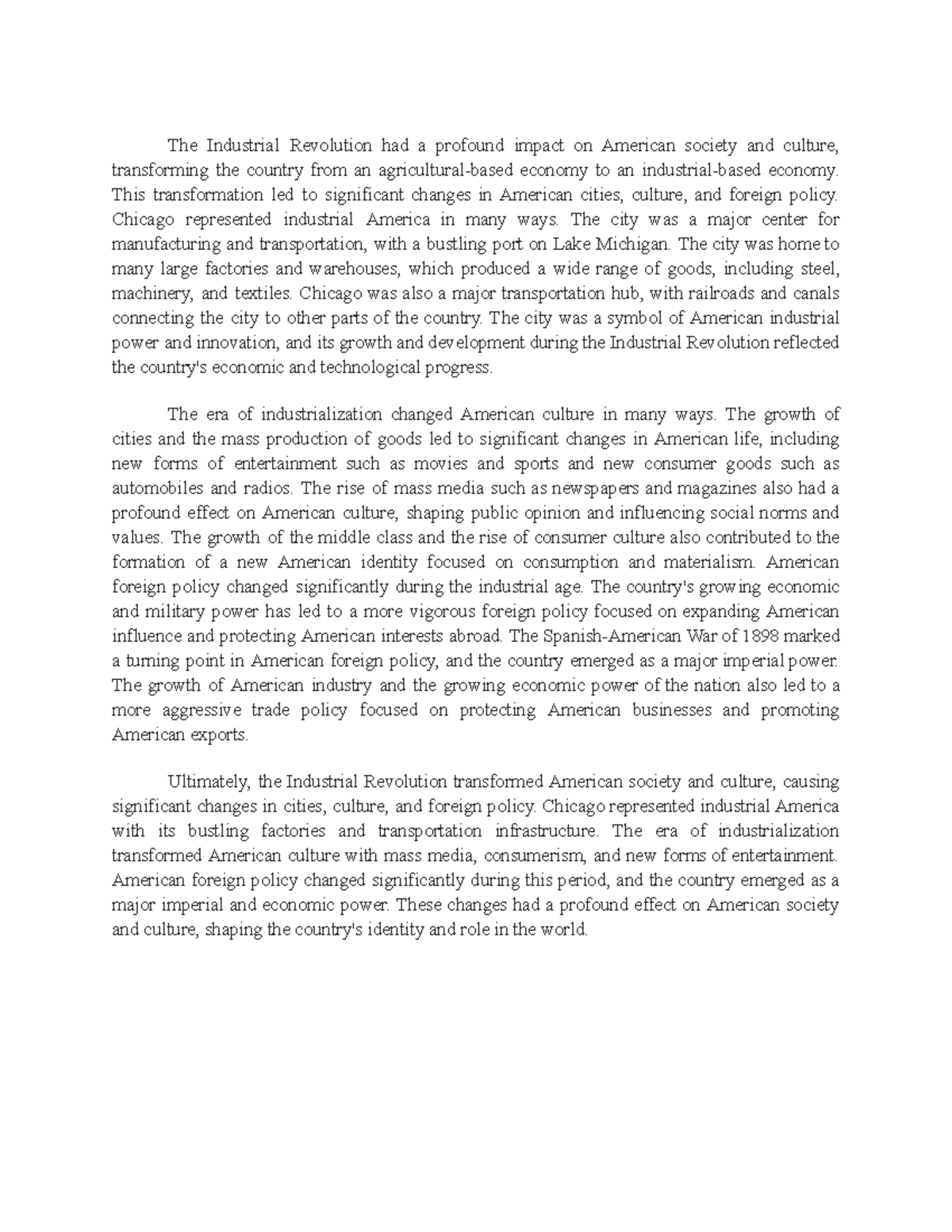 HIS 1111 - Unit 2 Reflection - The Industrial Revolution had a profound ...