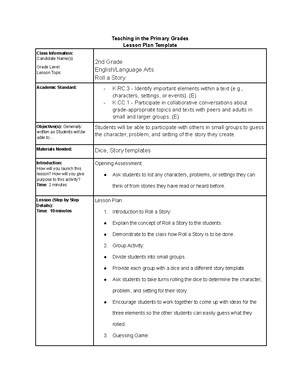 Lesson Plan for field work #2 (Primary) - Bethel University Lesson Plan ...