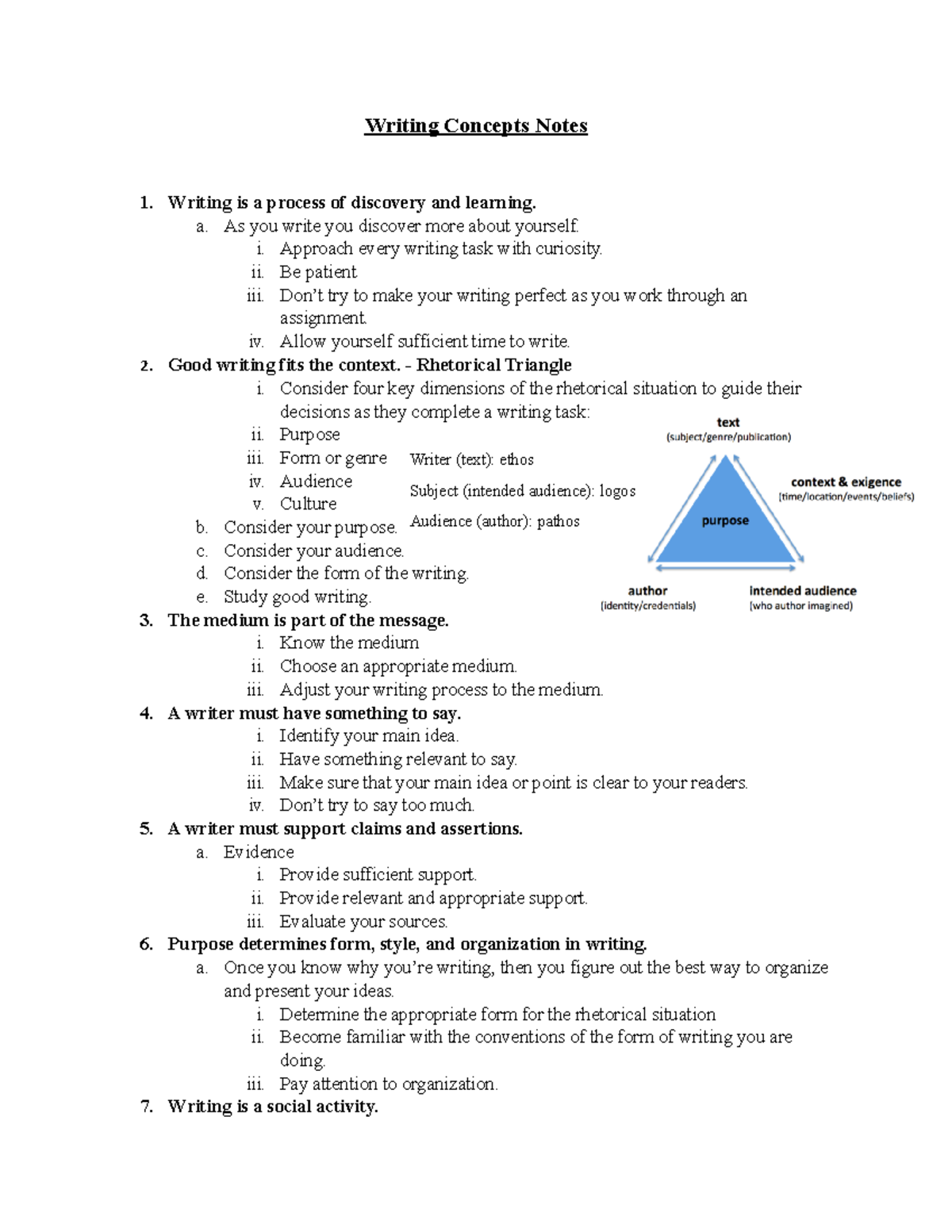 Writing Concepts Notes - Writing Concepts Notes Writing is a process of ...