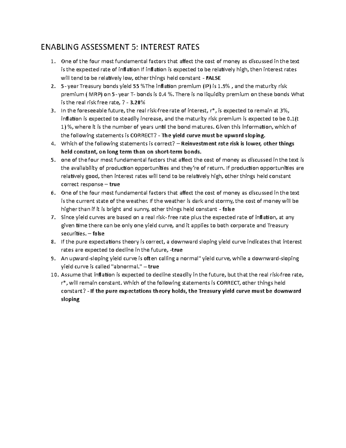 Enabling Assessment 5 Interest Rates PART 1 - Financial Markets - La ...