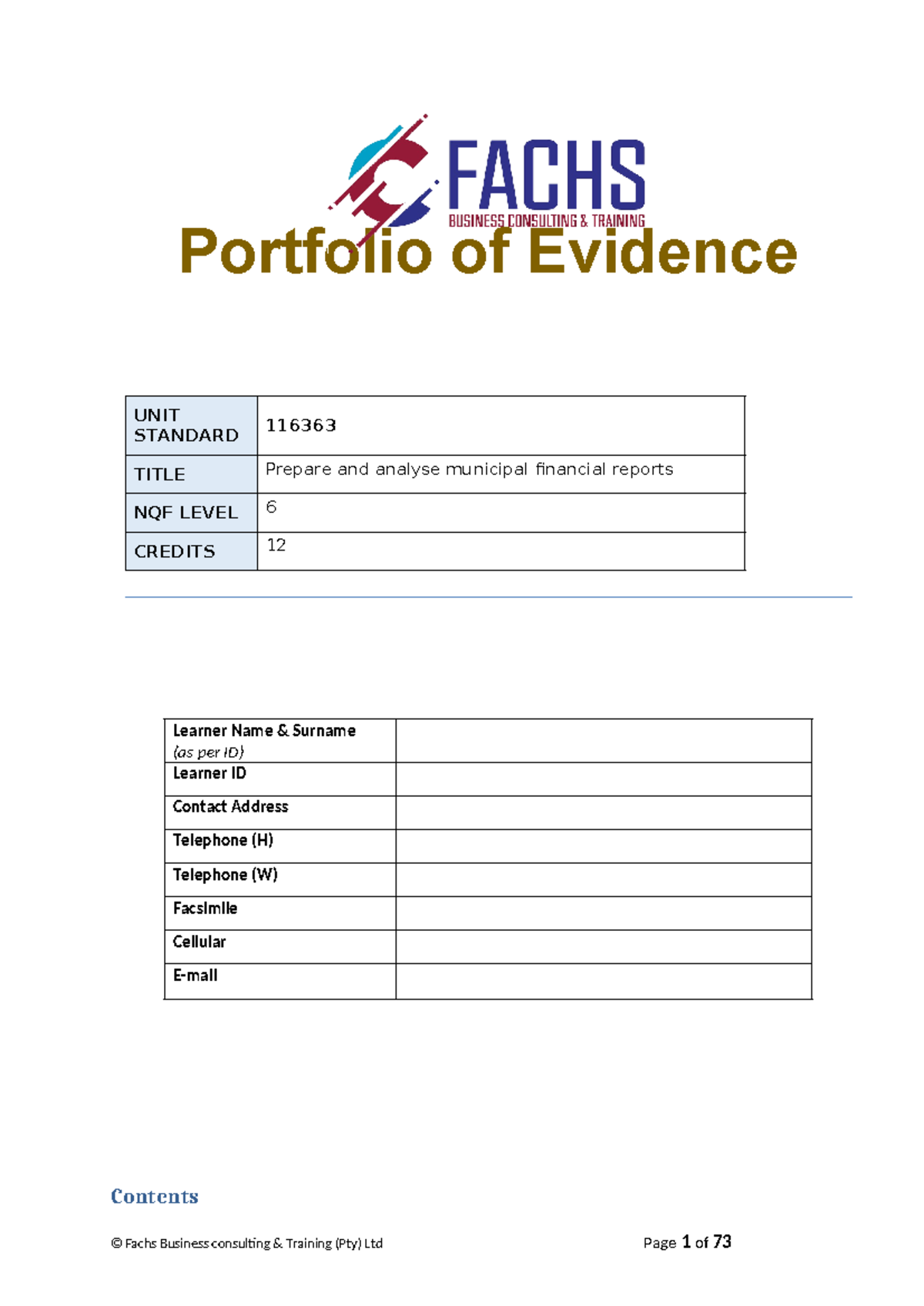 Revised - POE Guide US 116363 - Portfolio of Evidence UNIT STANDARD ...
