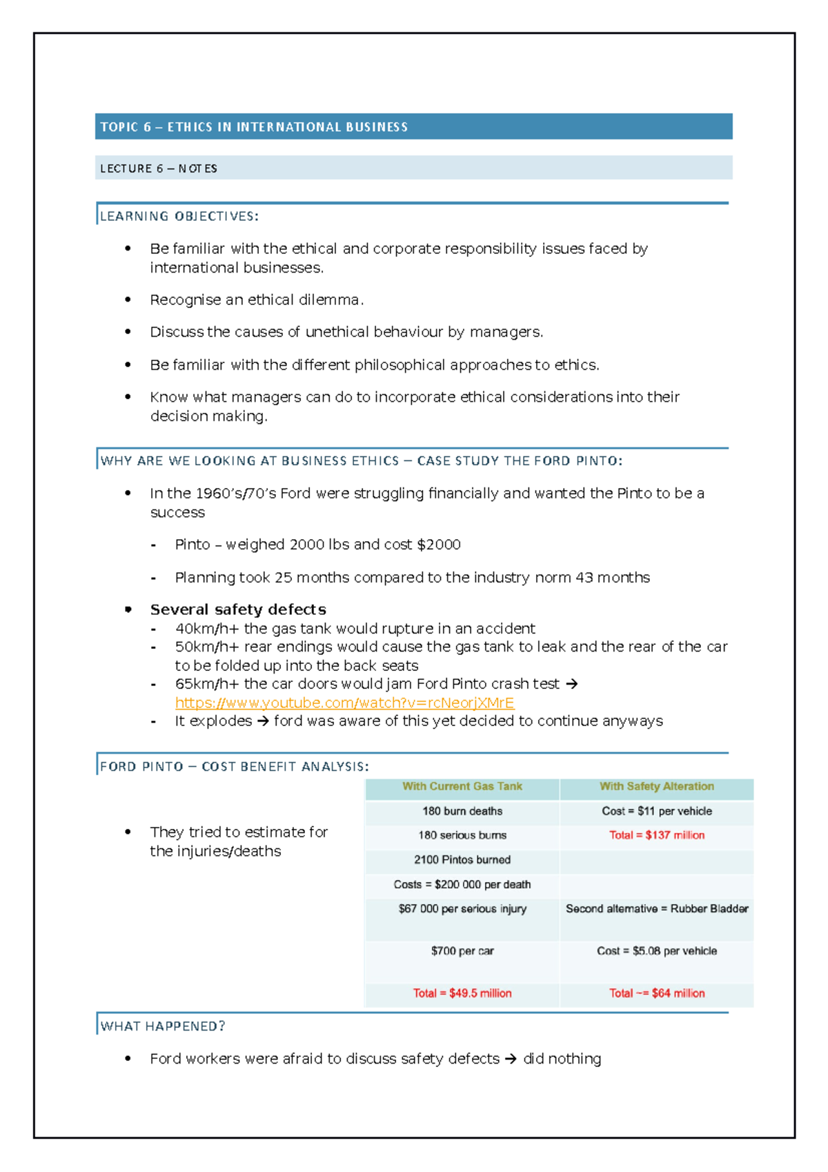 Global business notes 6-11 - TOPIC 6 – ETHICS IN INTERNATIONAL BUSINESS ...