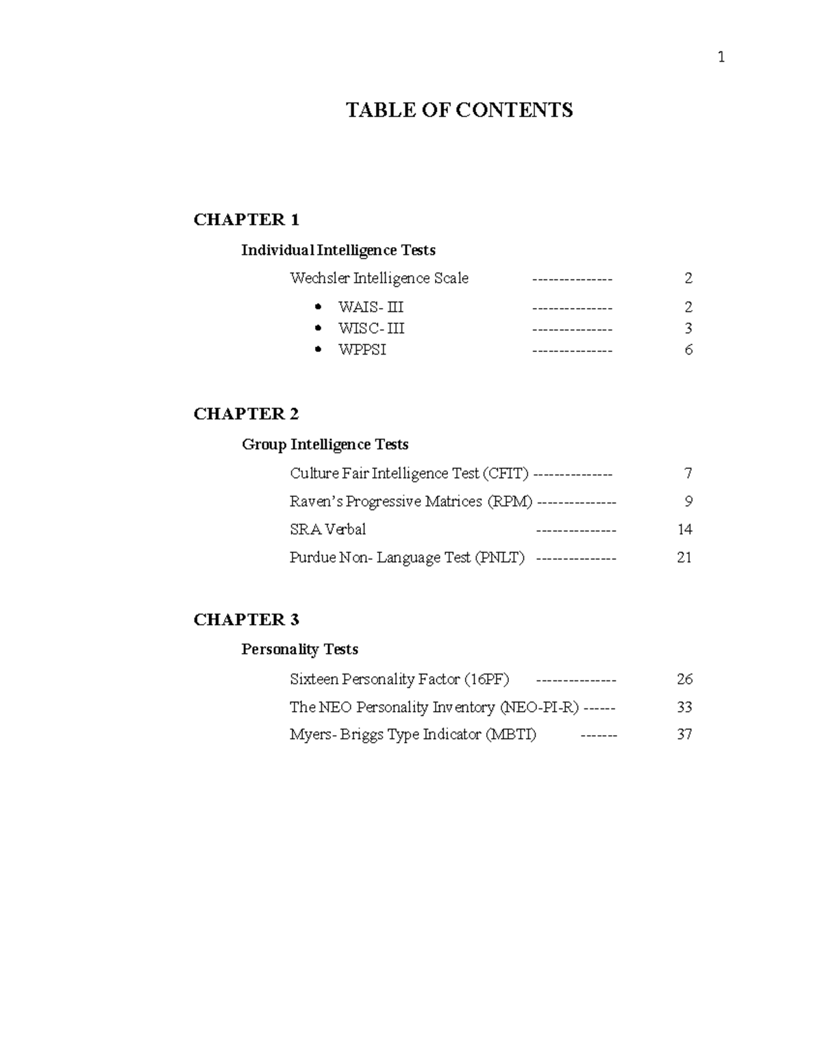 Pdfcoffee - TABLE OF CONTENTS CHAPTER Wechsler Intelligence Scale - Individual Intelligence ...