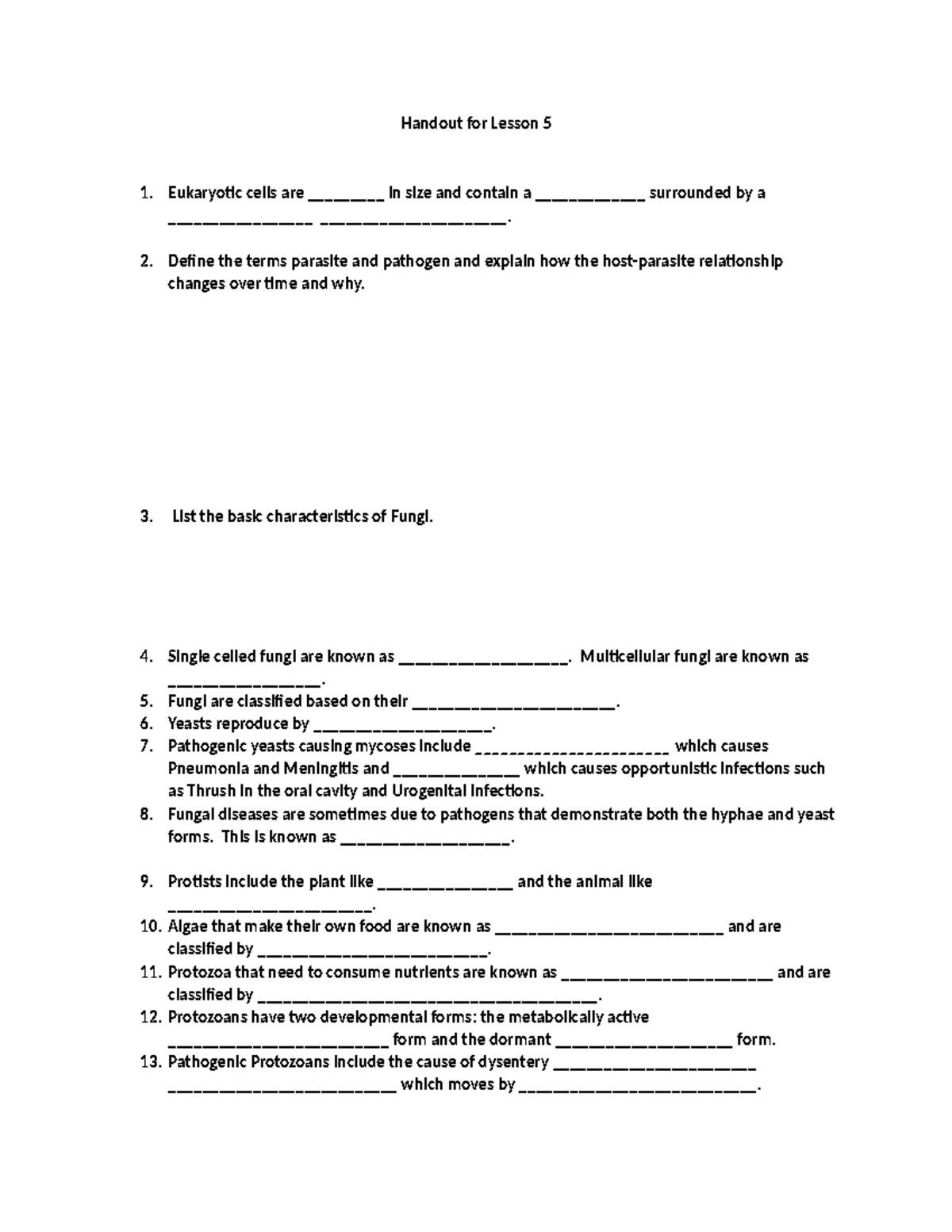 Lesson 5 Handout - Exam 2 - Handout for Lesson 5 Eukaryotic cells are ...