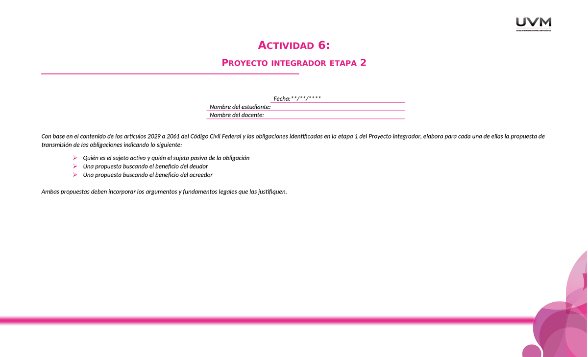 U6 Proyecto Integrador - ACTIVIDAD 6: PROYECTO INTEGRADOR ETAPA 2 Fecha://**** Nombre del - Studocu