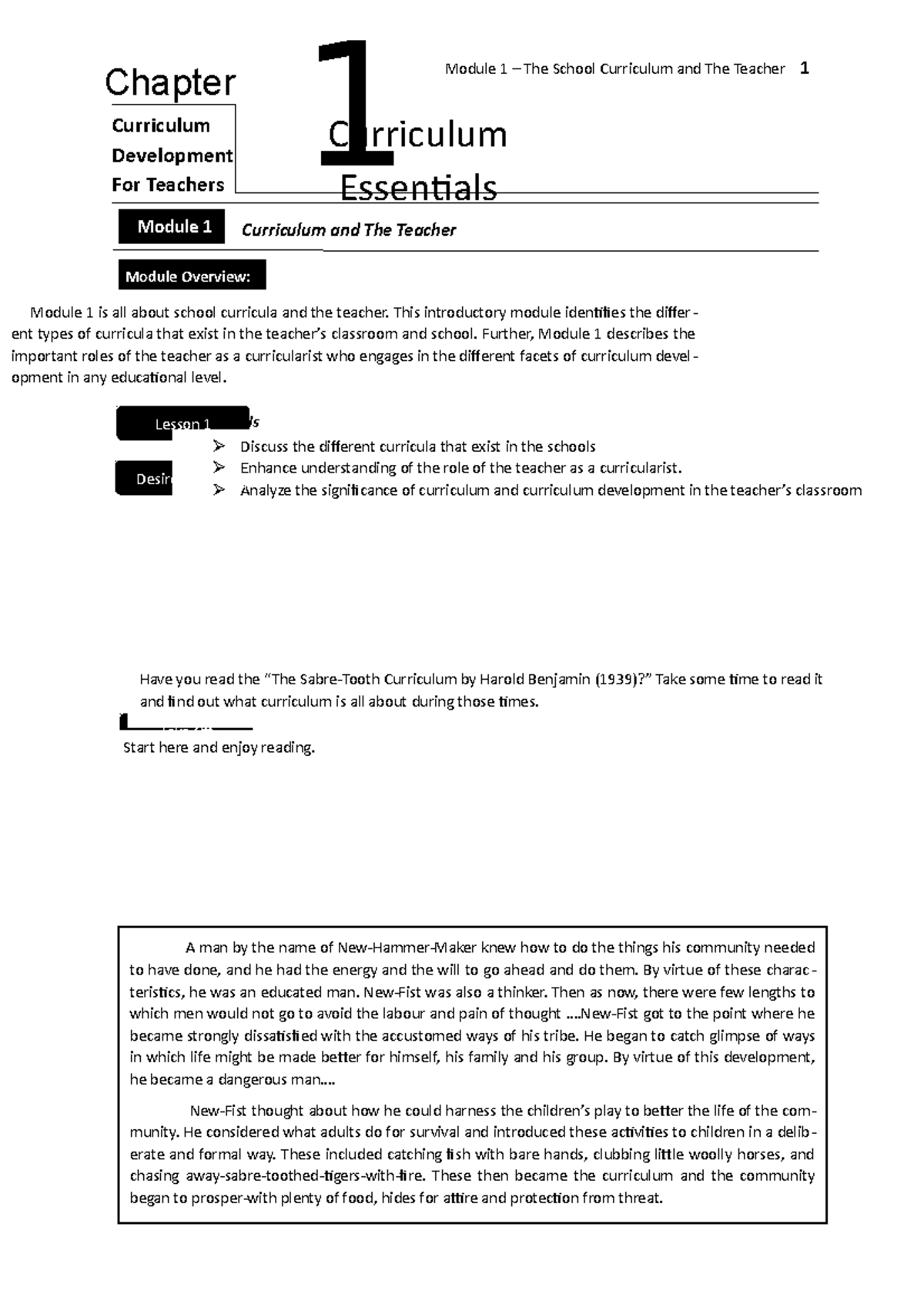Module 1 Curriculum and the Teacher - Lessons 1 2 - Curriculum ...