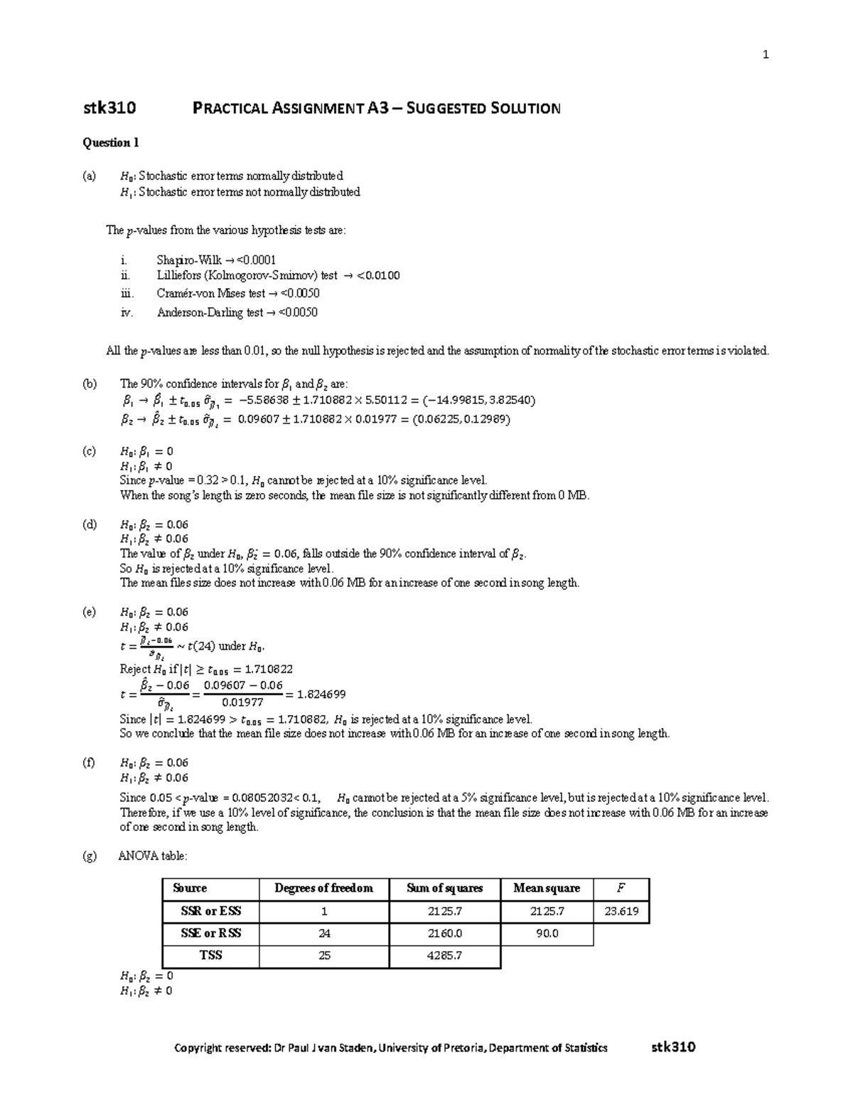 Practical A3 Solution - stk310 PRACTICAL ASSIGNMENT A3 – SUGGESTED ...