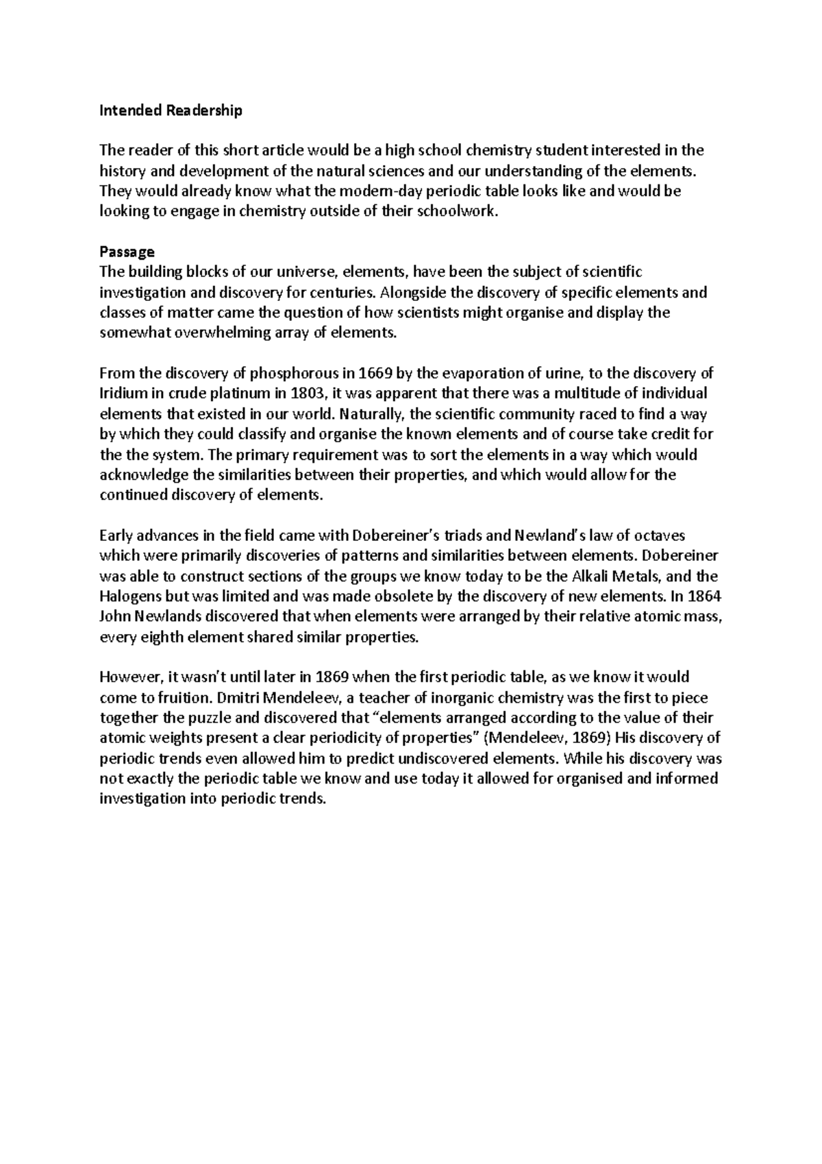 Writing for readers - SCIF1111 - Intended Readership The reader of this ...