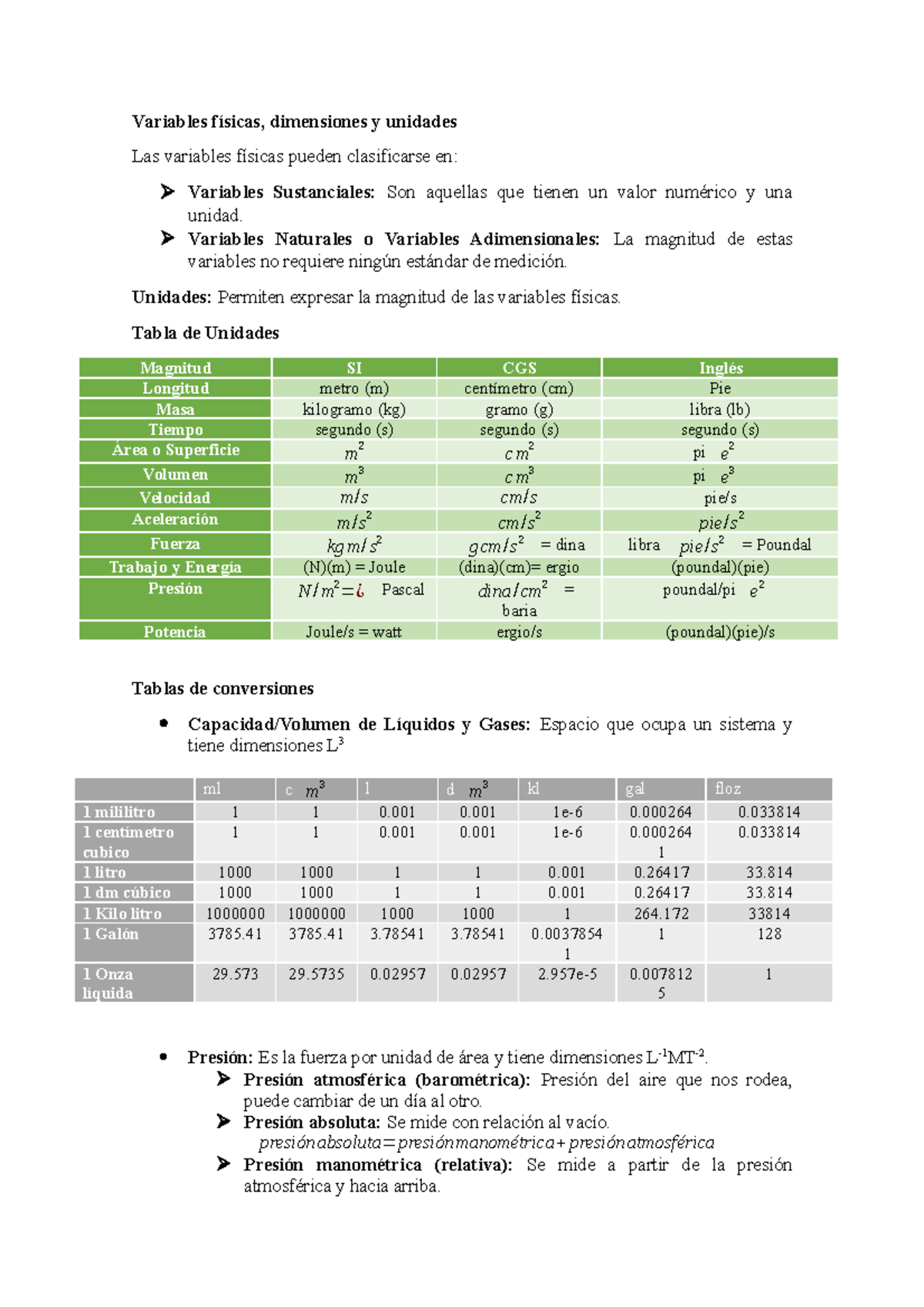 Tablas de conversión-1 - Variables físicas, dimensiones y unidades Las variables físicas pueden ...