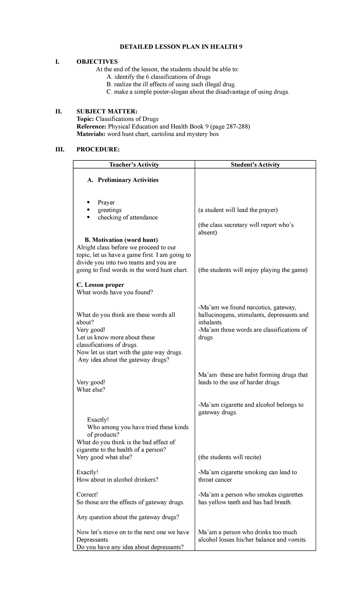 Semi Detailed Lesson Plan In Health Grad Semi Detailed Lesson Plan In ...