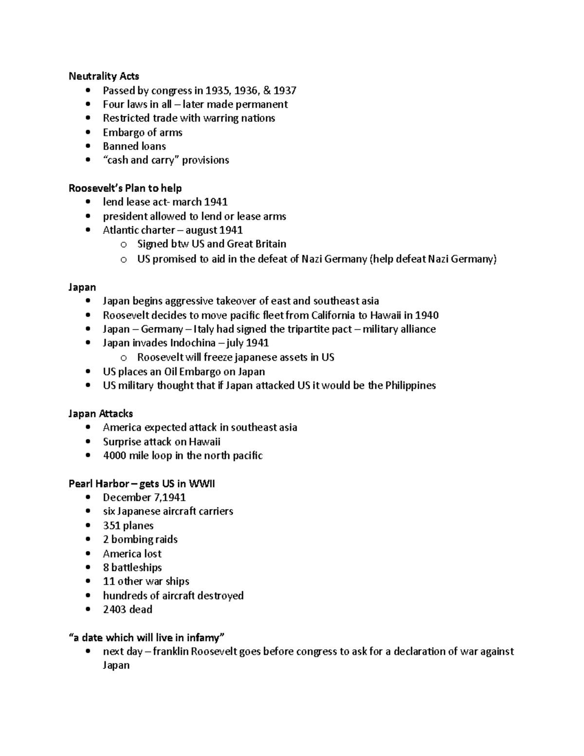 Exam 3 - History - Lecture notes 3 - Neutrality Acts Passed congress in ...