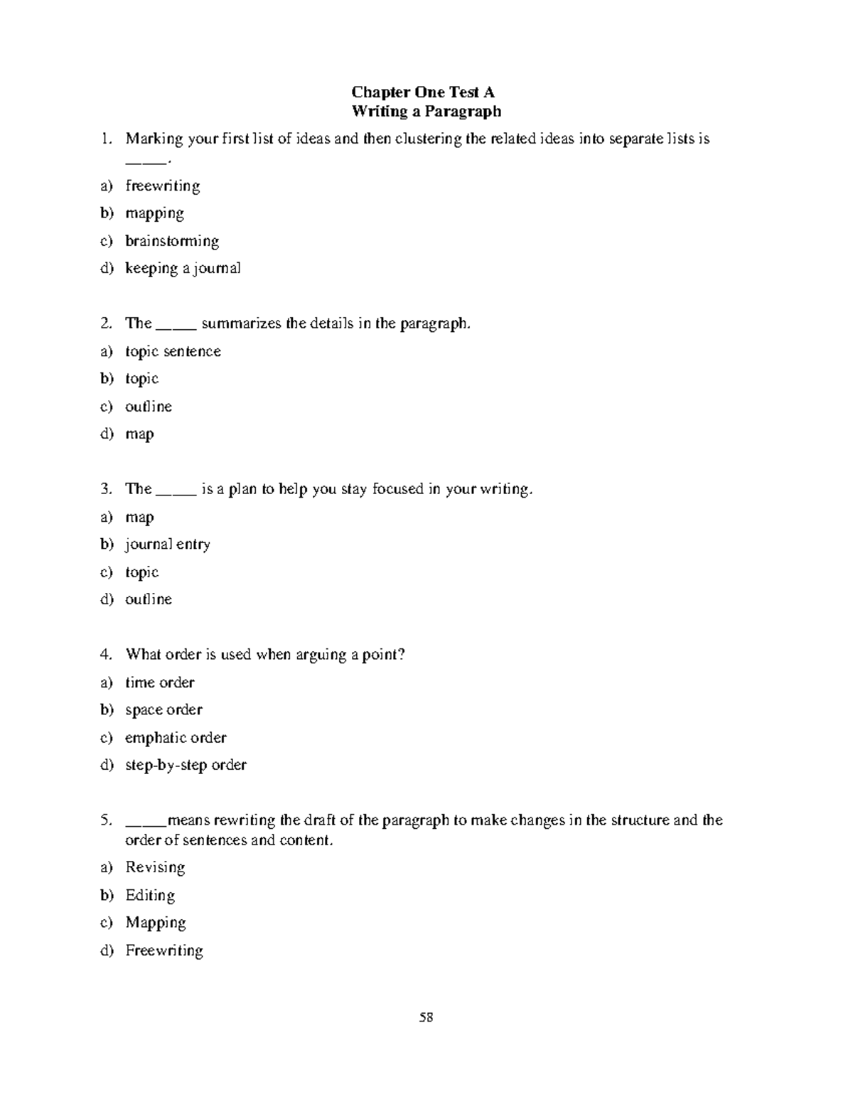 Chapter Tests - werwerw - Chapter One Test A Writing a Paragraph ...