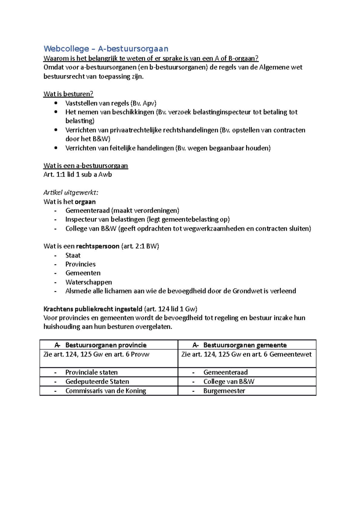 Bestuursrecht wegcollege - Webcollege – A-bestuursorgaan Waarom is het ...