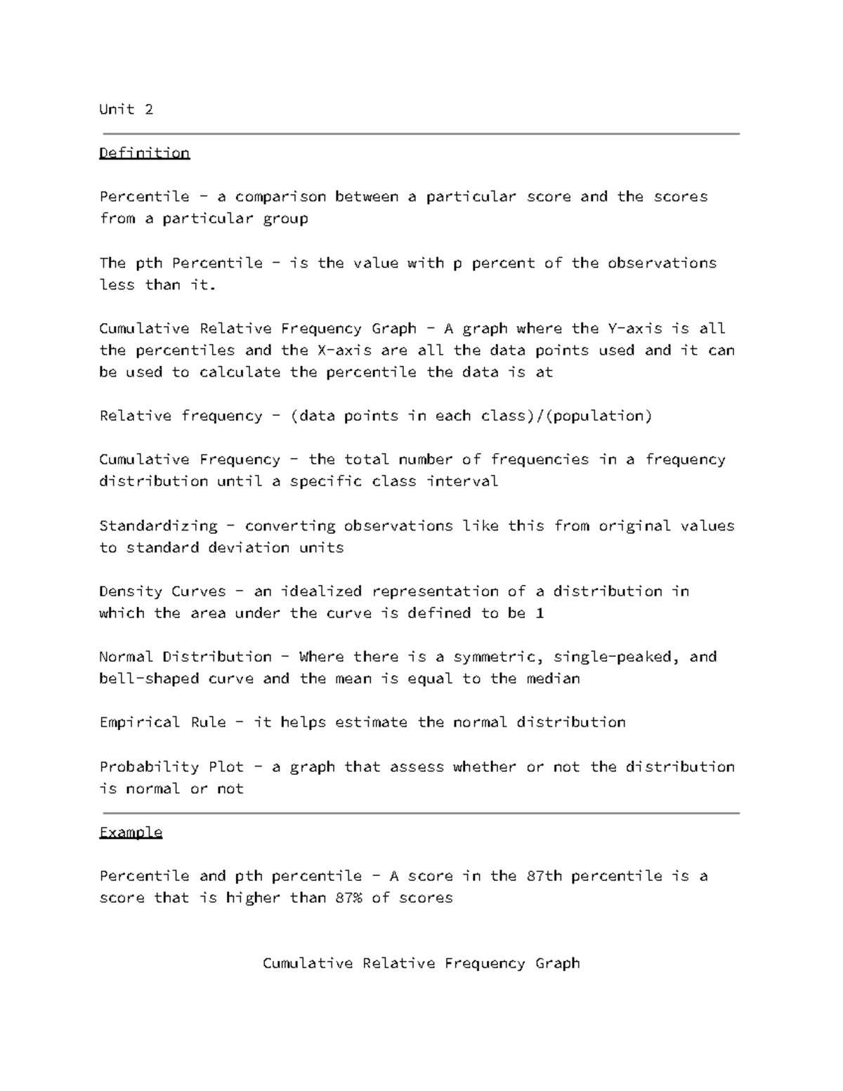 AP Stats Chapter 2 - Unit 2 Definition Percentile - a comparison ...