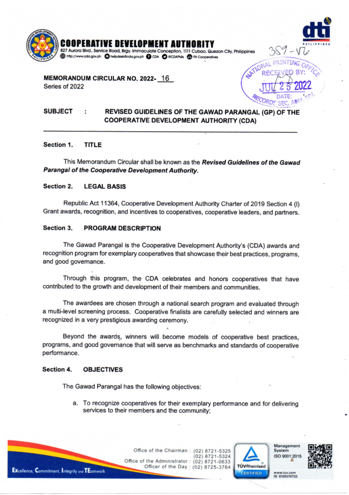 Revised Guidelines of the Gawad Parangal (GP) of the Cooperative ...