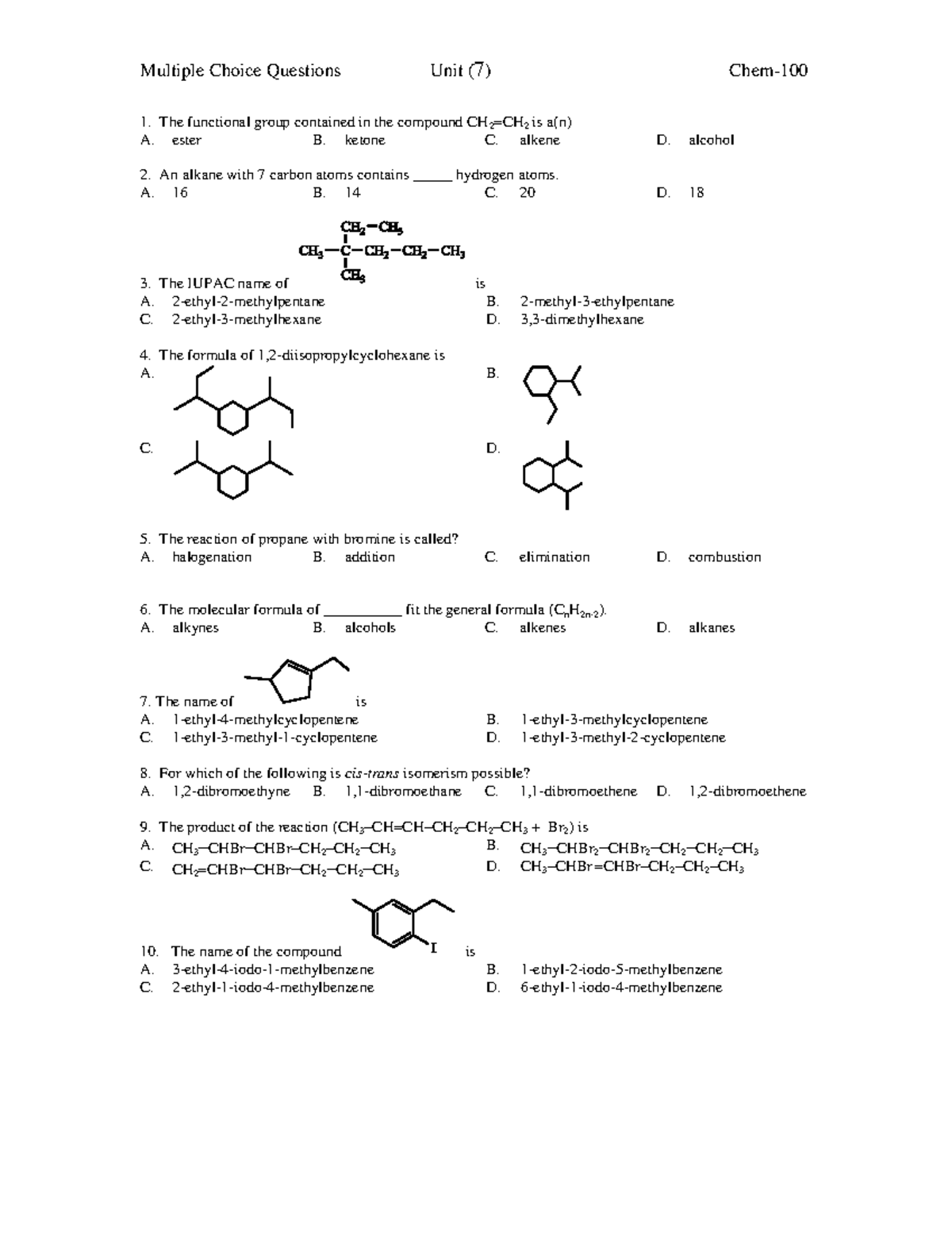 Unit 07 Self-Test - notes - Multiple Choice Questions Unit ( 7 ) Chem ...