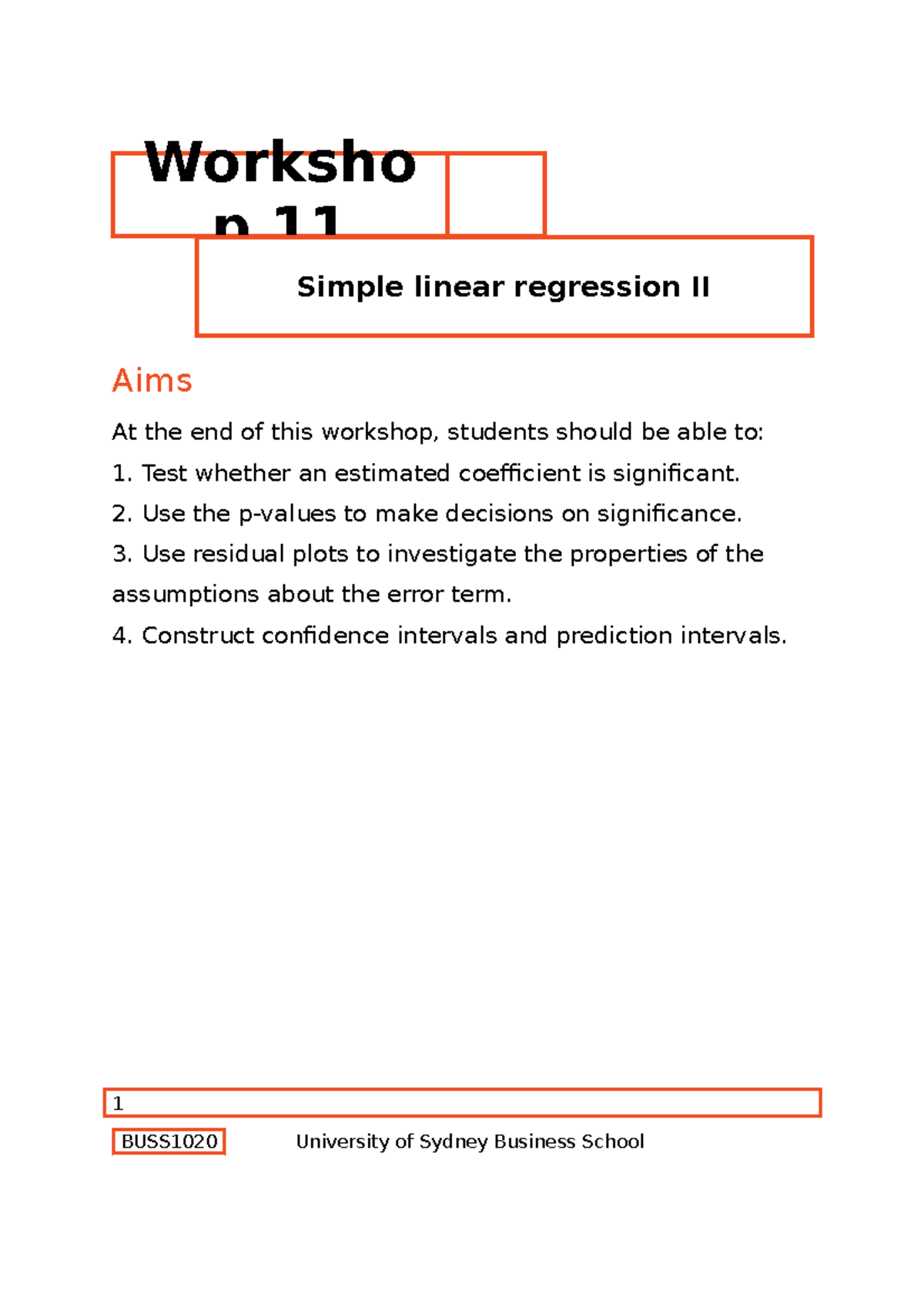 Simple Linear Regression II Workshop - Studocu