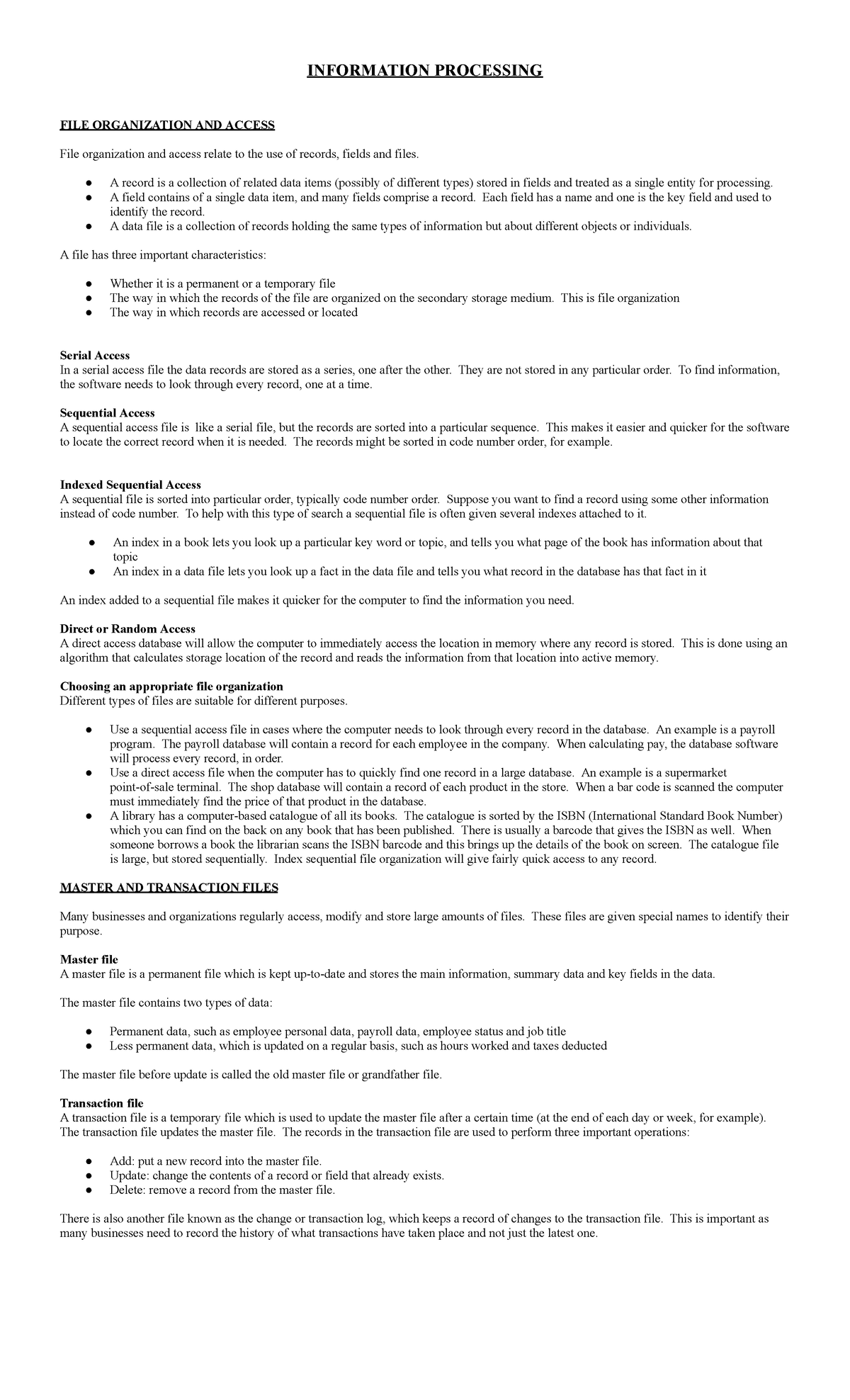 file organization - INFORMATION PROCESSING FILE ORGANIZATION AND ACCESS ...