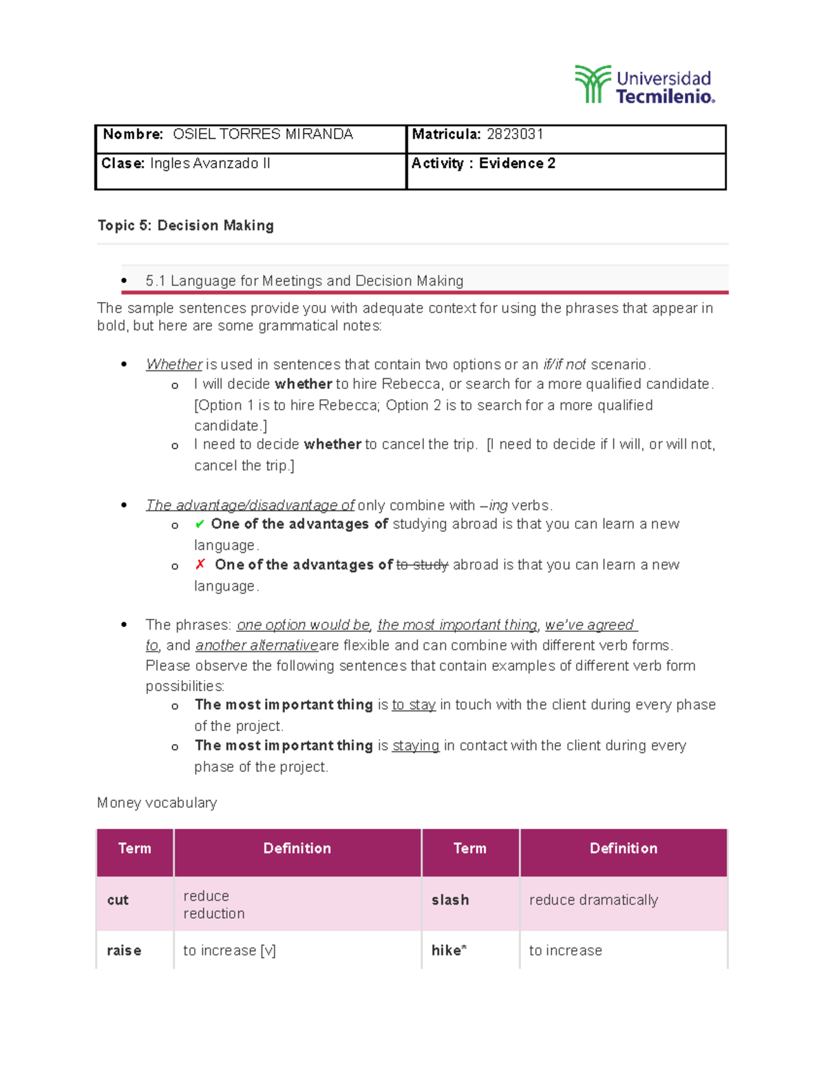 Evidence 2 - Nombre: OSIEL TORRES MIRANDA Matricula: 2823031 Clase ...