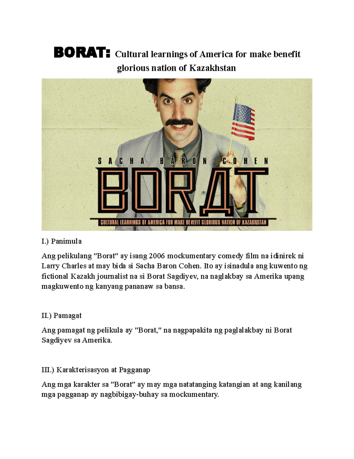 Borat - BORAT: Cultural learnings of America for make benefit glorious ...