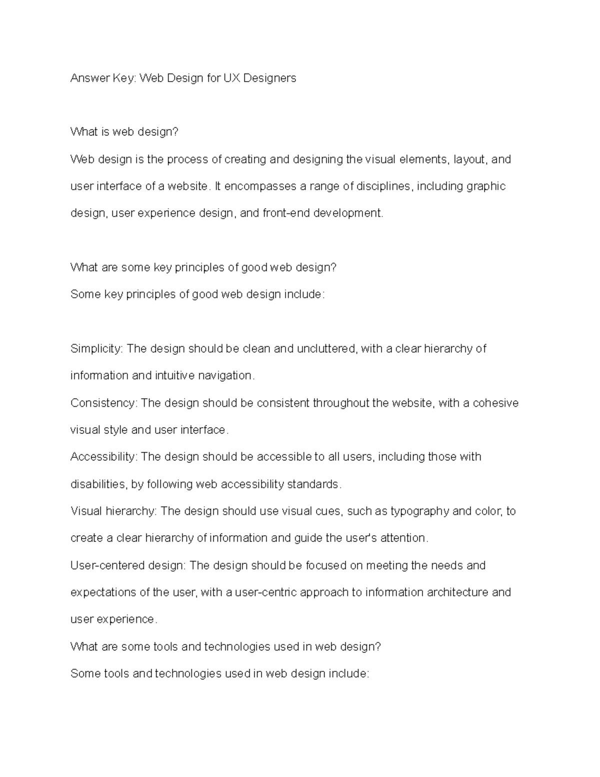 Answer Key Web Design for UX Designers - It encompasses a range of ...