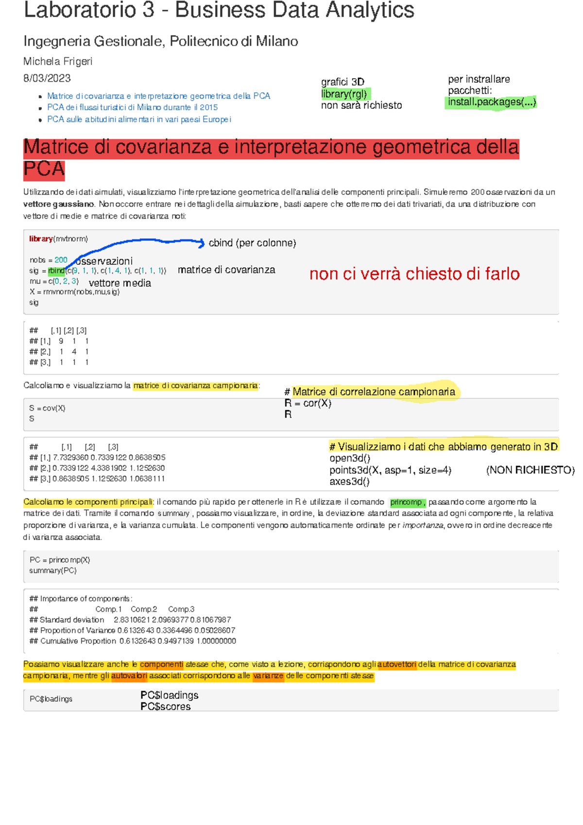 Lab3 - appunti - Laboratorio 3 - Business Data Analytics Ingegneria Gestionale, Politecnico di ...
