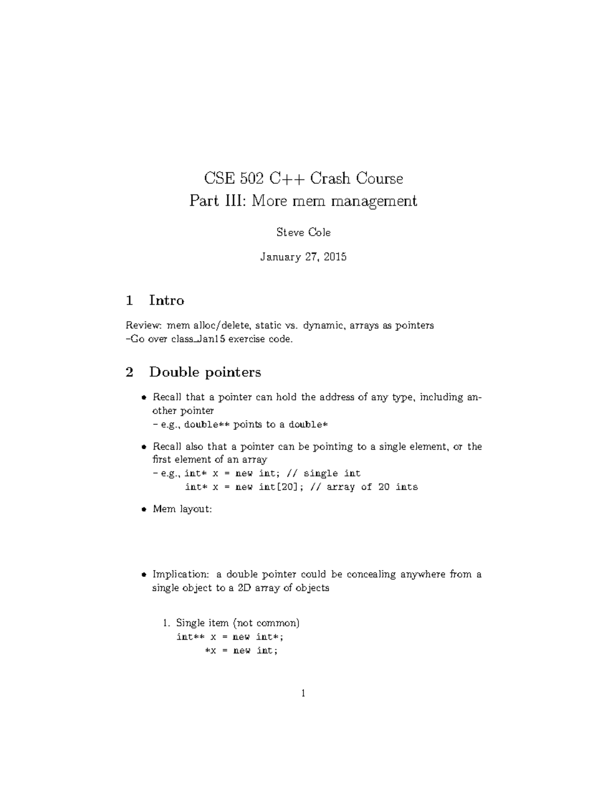Cse502 2014 2015 Lecture Notes 5 C Crash Course Pointers Arrays Debugging Cse 502 C 9574