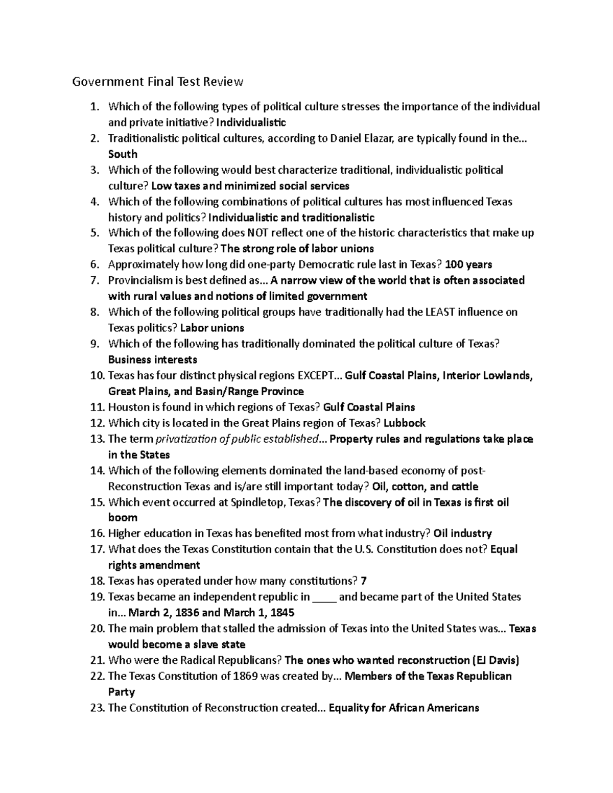 Government Final Test Review - PBA 530 - SFA - Studocu